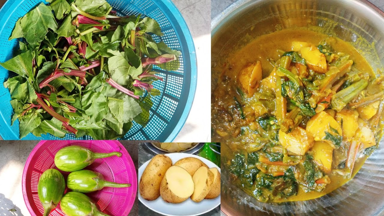 Aloo Begun Palong Shaak er Recipe/How to make Potato Brinjal Spinach ...