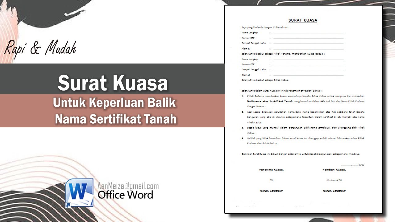 Surat Kuasa Untuk Keperluan Balik Nama Sertifikat Tanah - YouTube