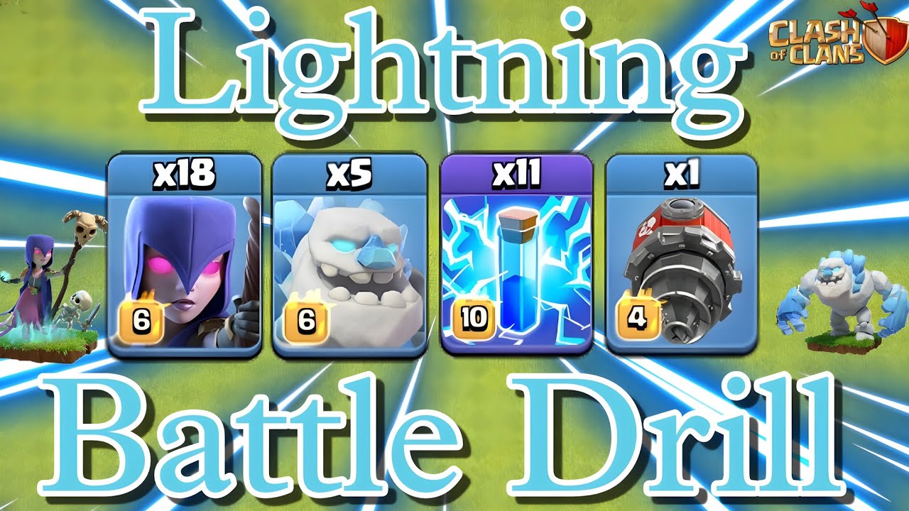Th15 New Lightning Battle Drill Attack Strategy With 5 Ice Golem + 18 ...