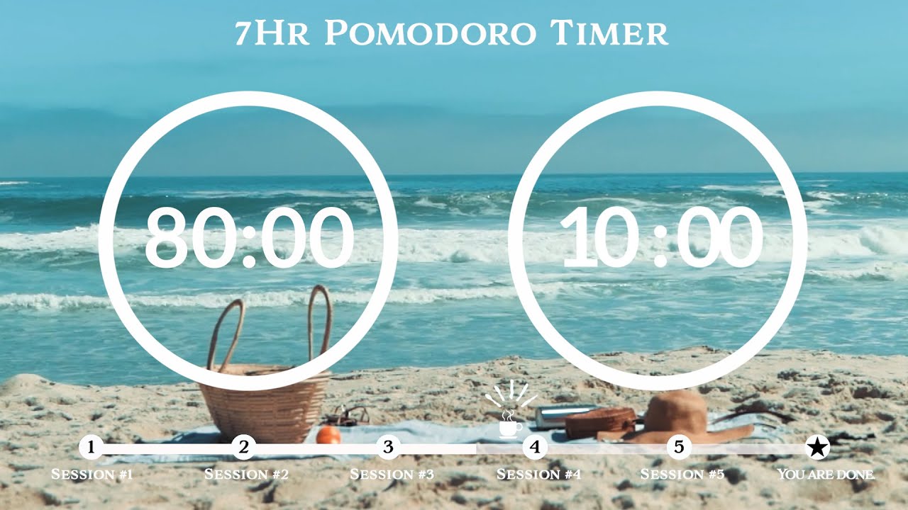 80 Minute Pomodoro Timer 🌊 Ocean Wave Sound 파도 ASMR 📚7-Hour Study ⏱ ...