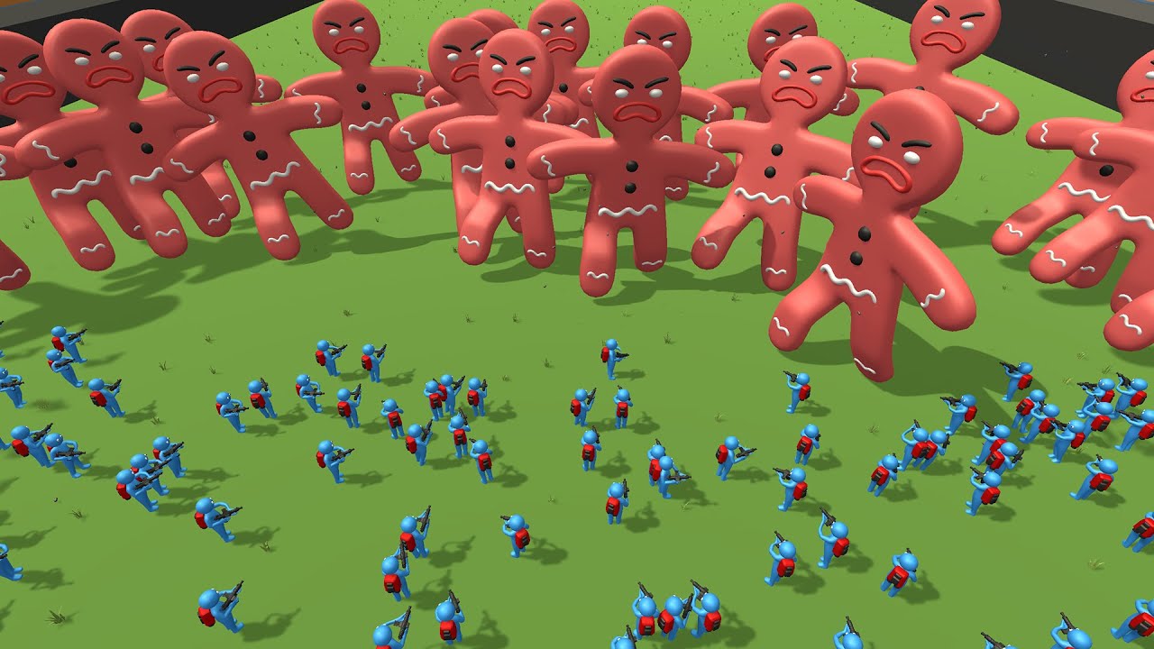 10 Gingermans Vs Every 100 Range Soldiers - Gummy Dummy Battles - YouTube