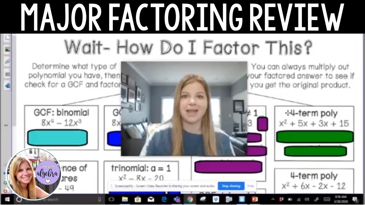 Algebra 1 - MAJOR Factoring and Solving Polynomial Equations REVIEW ...