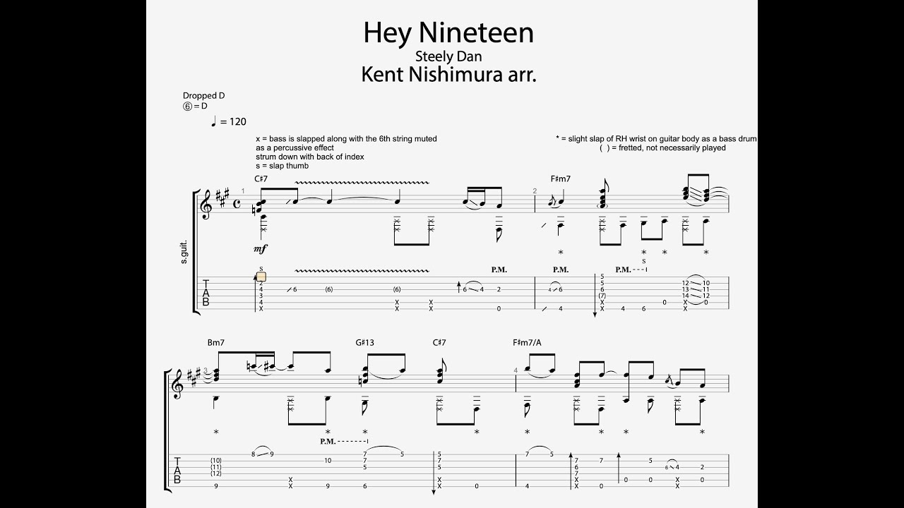 Hey Nineteen | Kent Nishimura | Custom Guitar Transcription | Custom ...