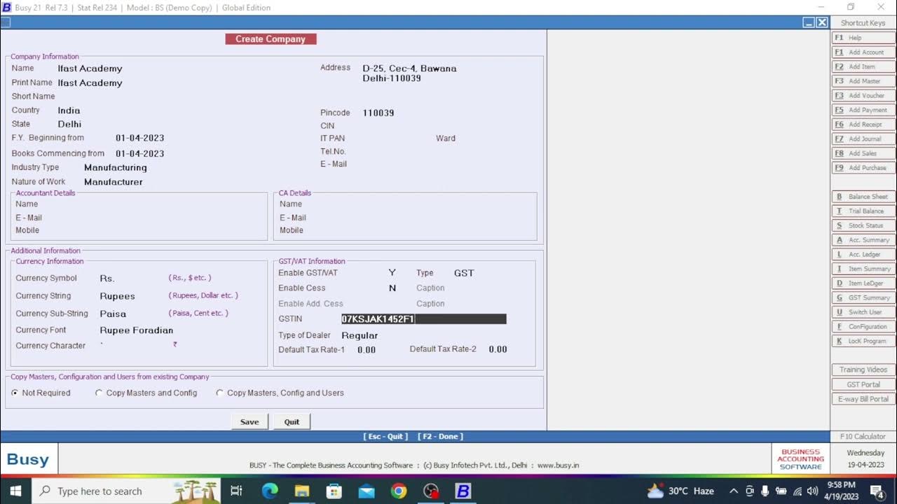 How to Create Company In Busy Software Educational for Free | Learn in Hindi - YouTube