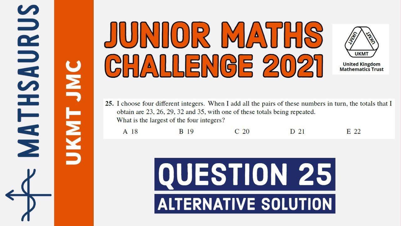 UKMT Junior Maths Challenge 2021 Question 25 Alternative Solution - YouTube