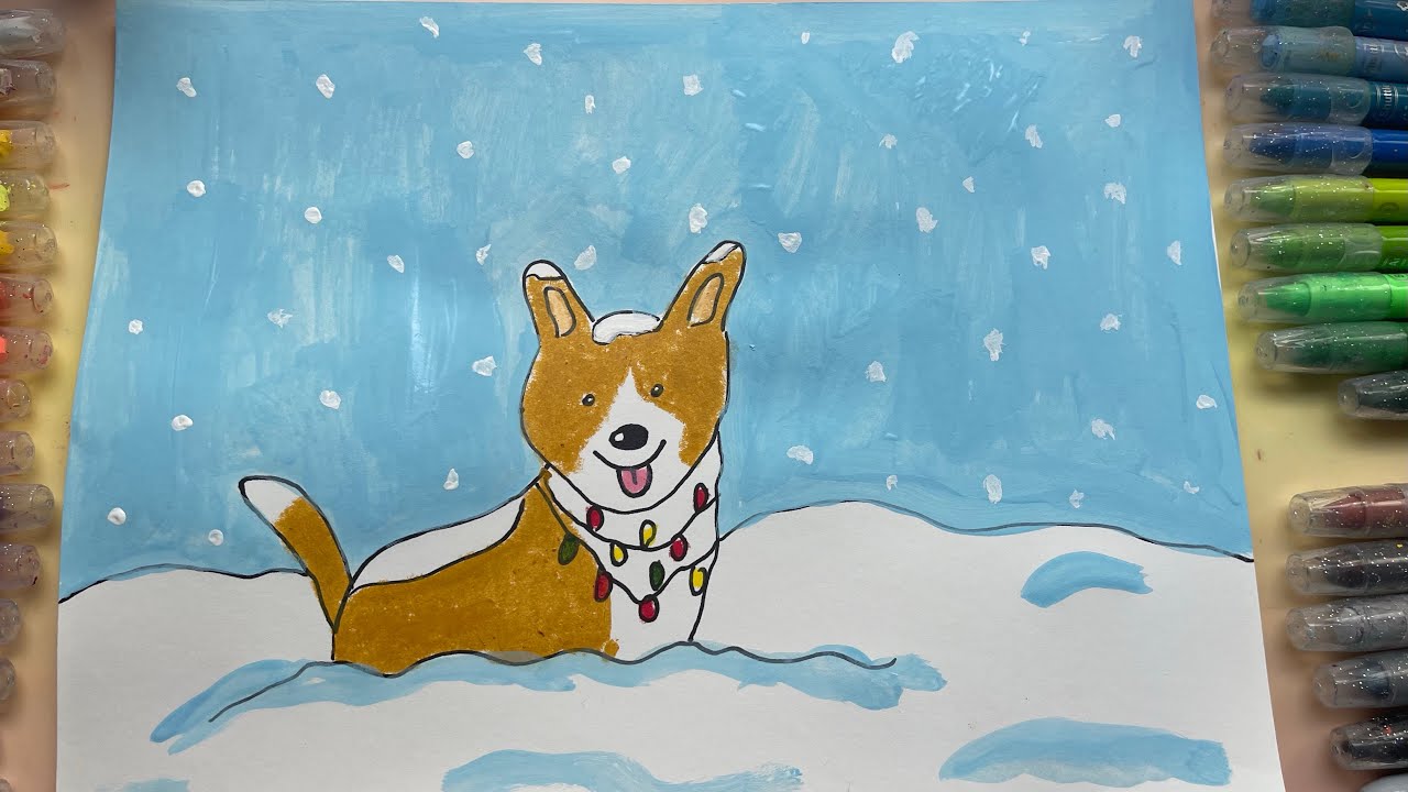 How to draw a winter dog, easy drawing and coloring for kids - YouTube