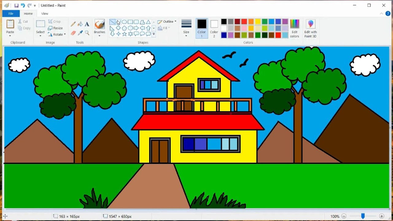 Ms paint house drawing | house drawing | how to draw a house in MS ...