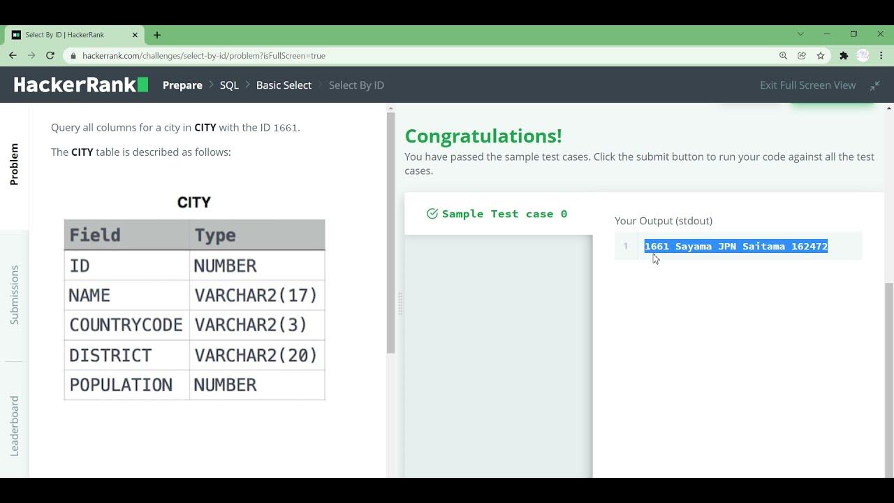 Select By Id Sql Basics Hackerrank Solution Kk Codes Youtube