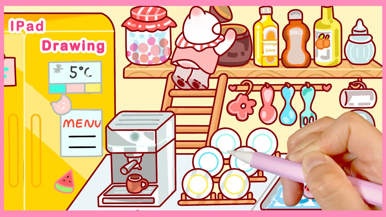 drawing with me /cute kitchen items🎨 ️💕 - YouTube