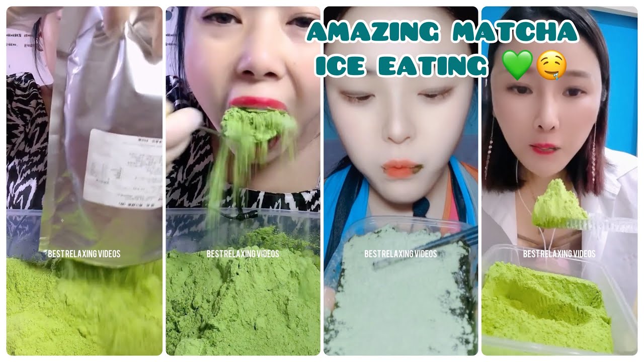 [ASMR] MATCHA POWDERED ICE EATING & MATCHA PASTE EATING 💚 & MATCHA ICE ...