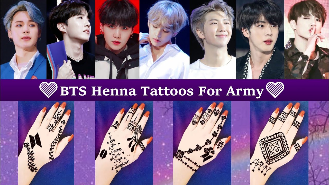 Top 4 bts Mehndi Design | Tutorial Henna Bts | Bts Army Mehndi Designs ...
