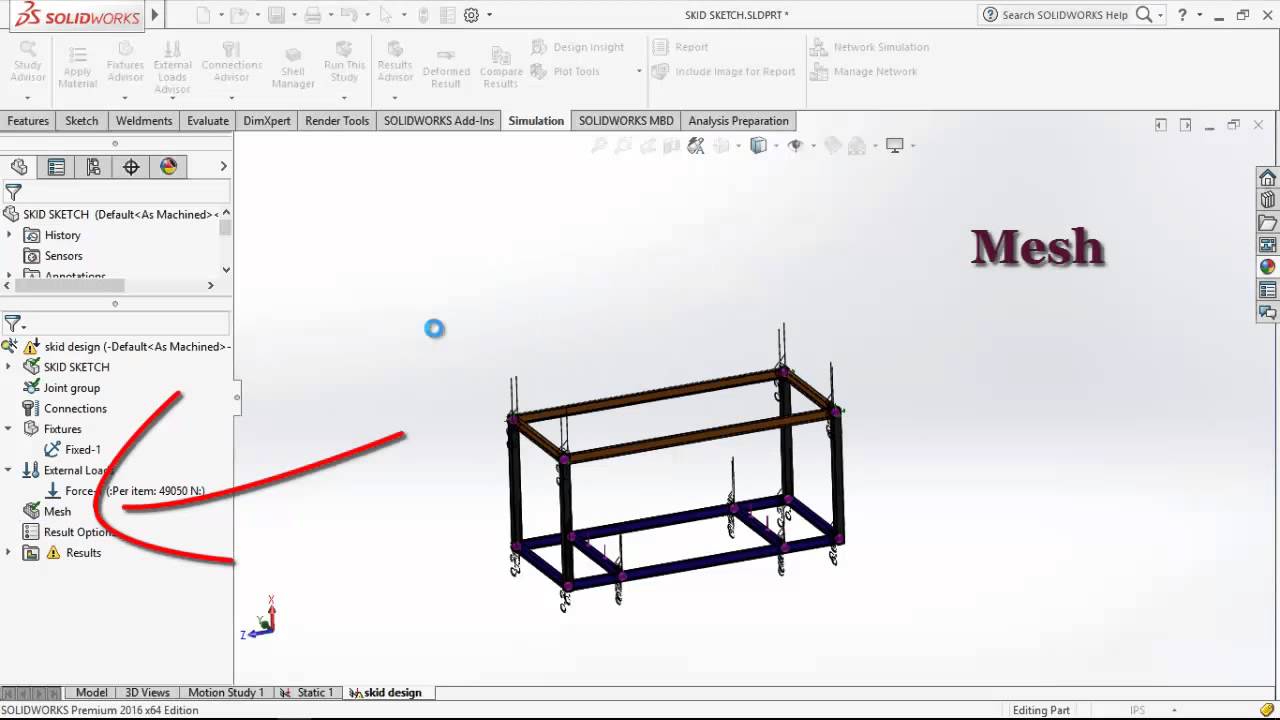 solid works- Simulation tutorial(how to skid design using weldments ...