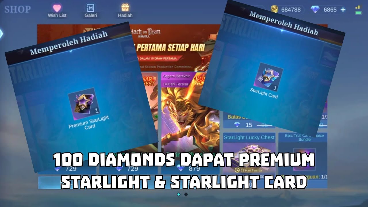 100 DIAMONDS DAPAT PREMIUM STARLIGHT & STARLIGHT CARD, TOTAL DAPAT 1050 ...
