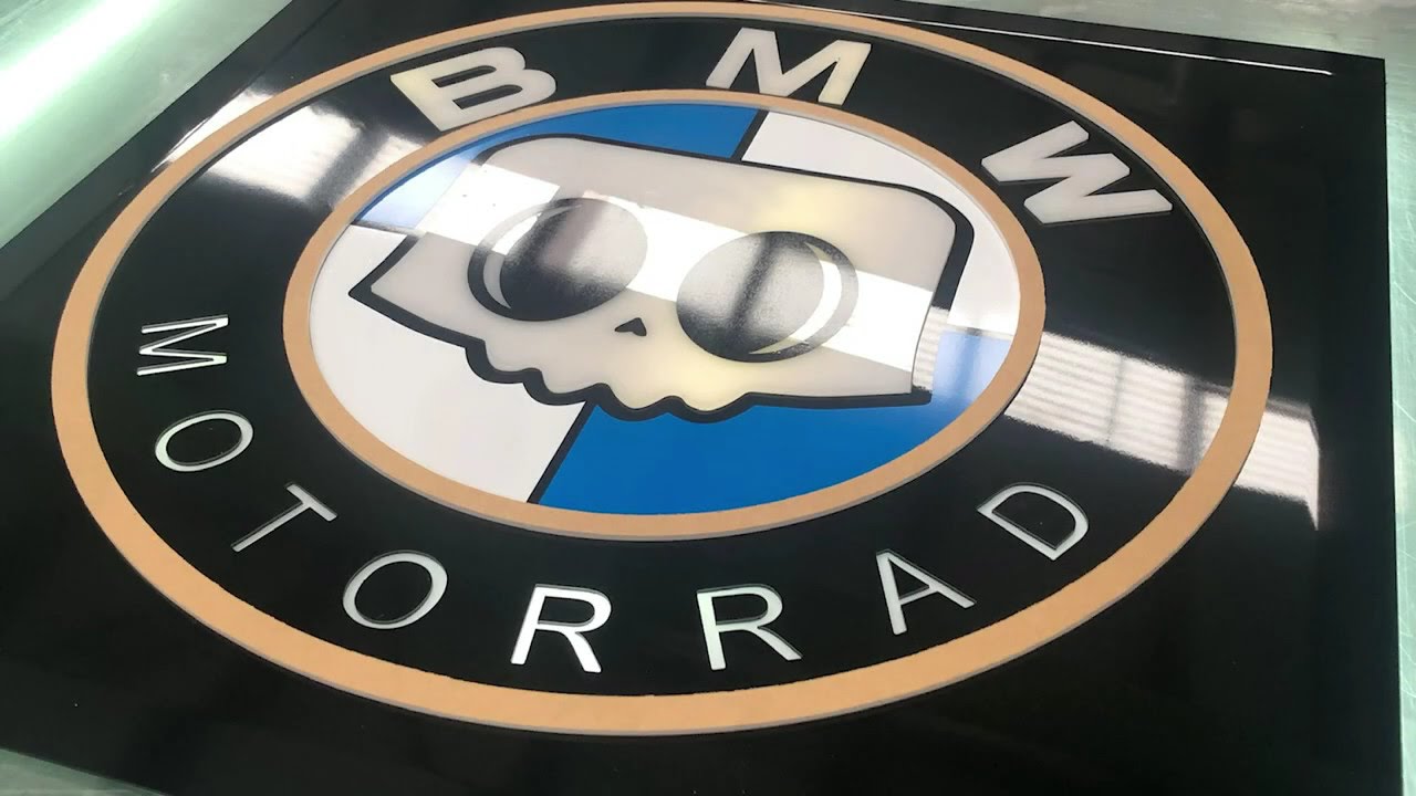 BMW Motorrad illuminated sign with 3D push through lettering - YouTube