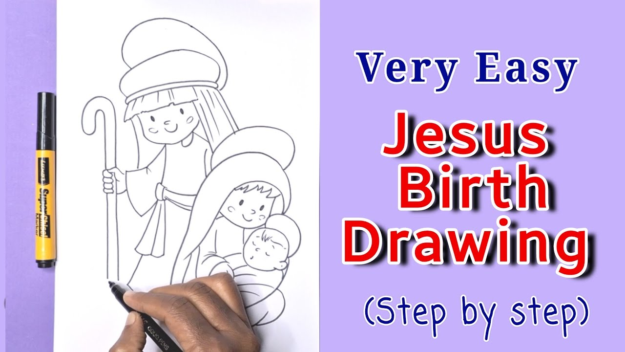 Jesus Birth Drawing step by step / Jesus Christ Birthday Drawing Very ...