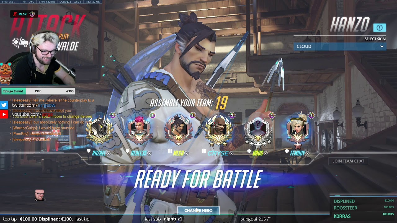 ARRGE PLAYS AS HANZO! [ OVERWATCH SEASON 23 GM ] - YouTube