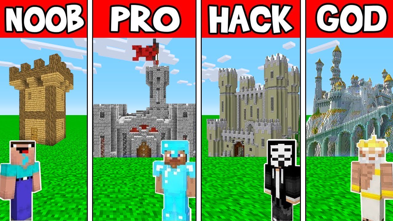 Minecraft Battle: CASTLE HOUSE BUILD CHALLENGE - NOOB vs PRO vs HACKER ...