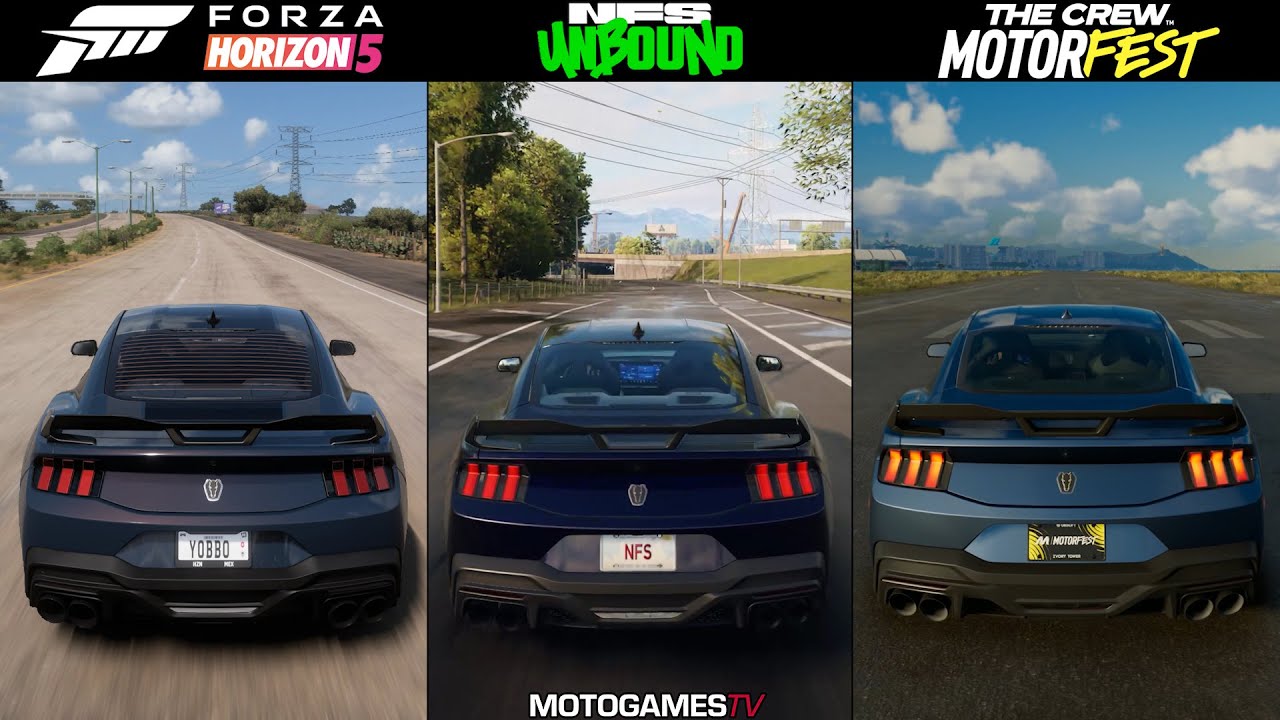 Forza Horizon 5 vs NFS Unbound vs The Crew Motorfest - Ford Mustang ...
