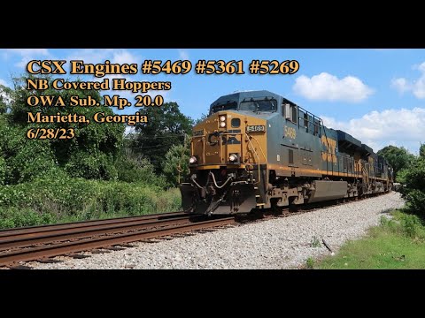 CSX Engines #5469 #5361 #5269 NB Covered Hoppers Marietta, Georgia 6/28/23 - YouTube