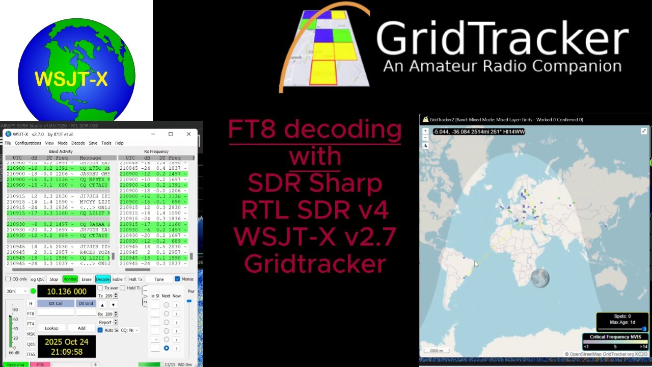 102: FT8 decoding SDR Sharp + RTL SDRv4 +WSJT-X + Gridtracker2 - YouTube