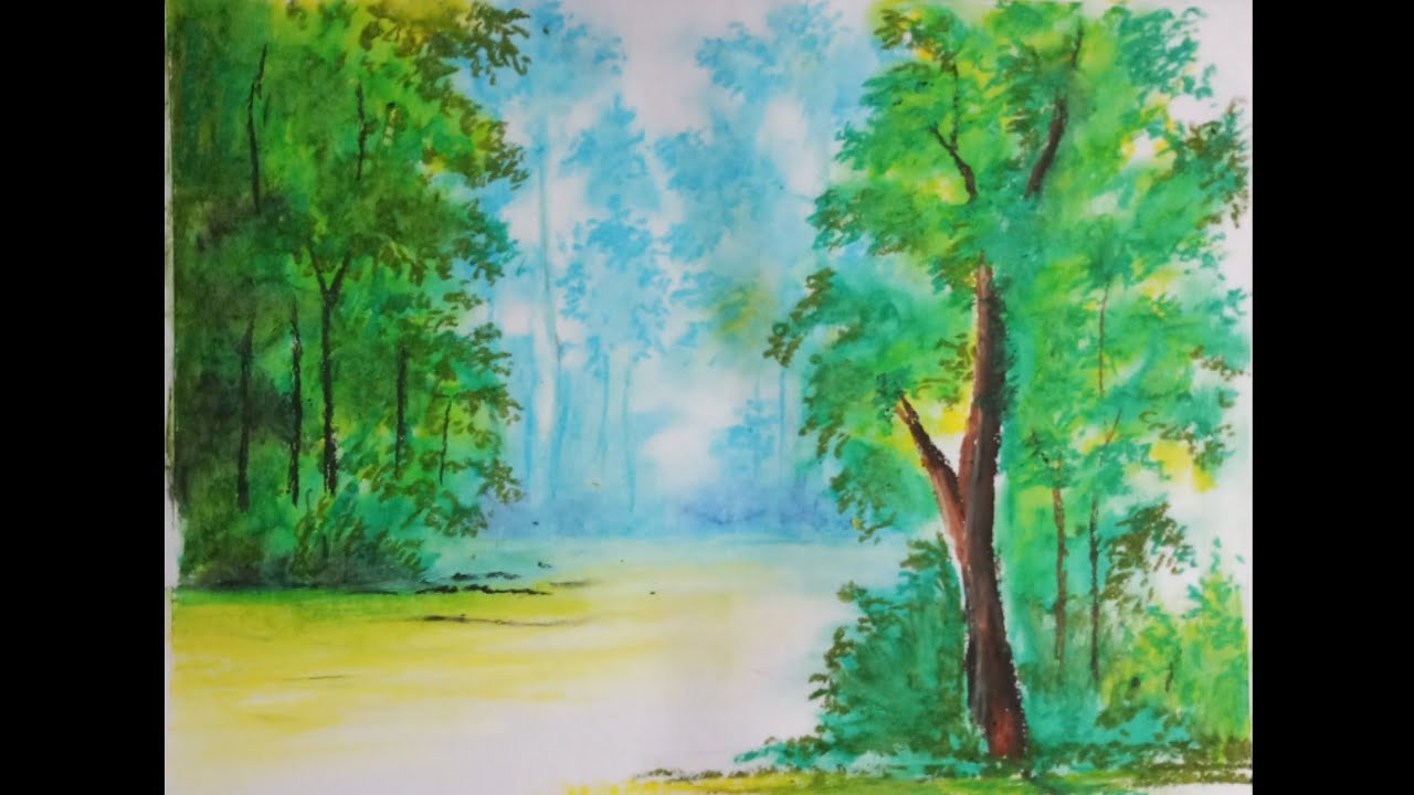 Oil pastel drawing || forest drawing with oil pastel. - YouTube