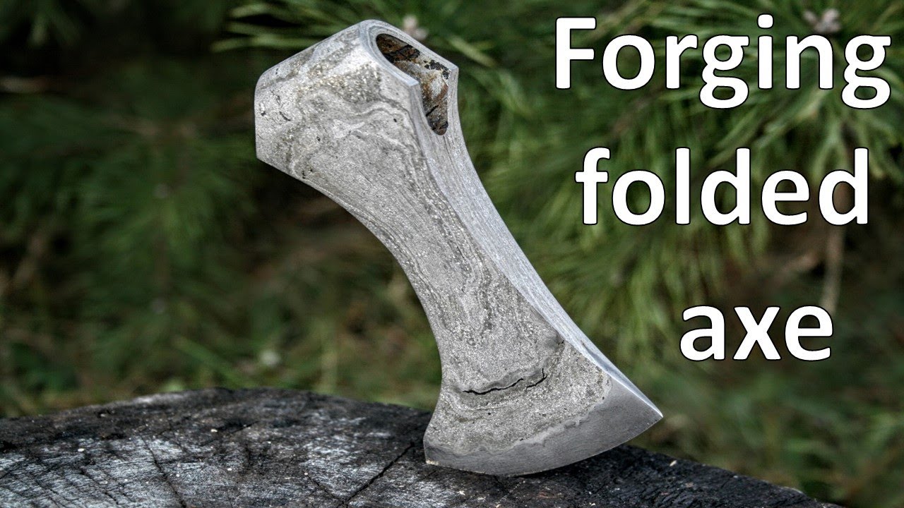 Wrought iron folded axe forging. - YouTube
