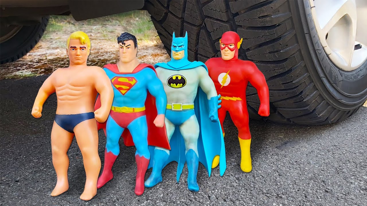 Experiment: Car vs Stretch Armstrong vs Superman vs Batman vs Flash and ...