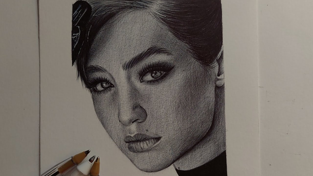Drawing Gigi hadid | pen drawing time_lapse - YouTube