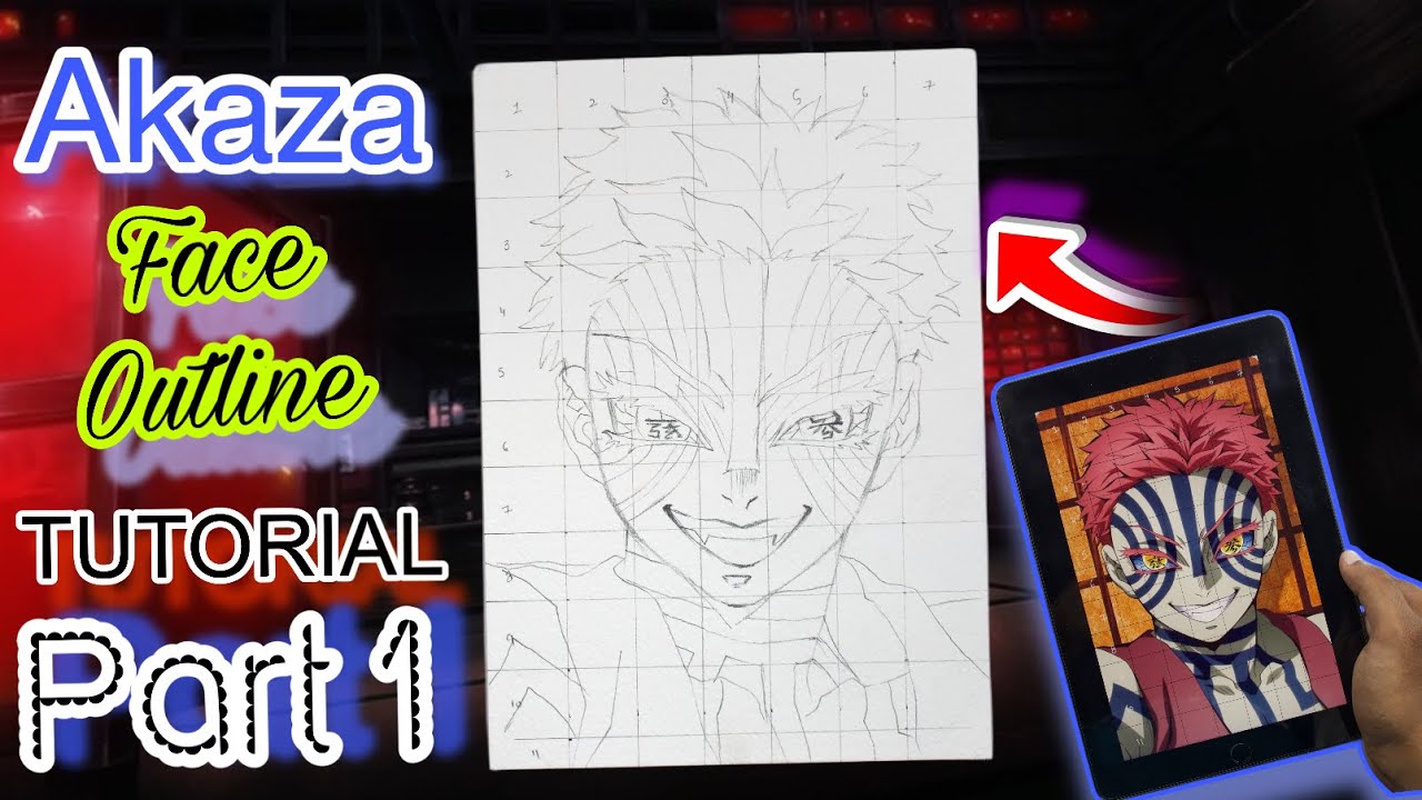 How to draw akaza face outline step by step detailed tutorial for ...