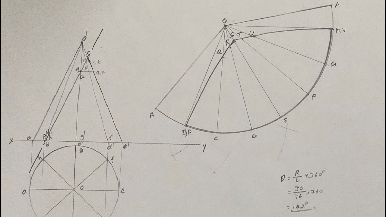 Development of surfaces 6 | Cone | Engineering Graphics | Truncated ...