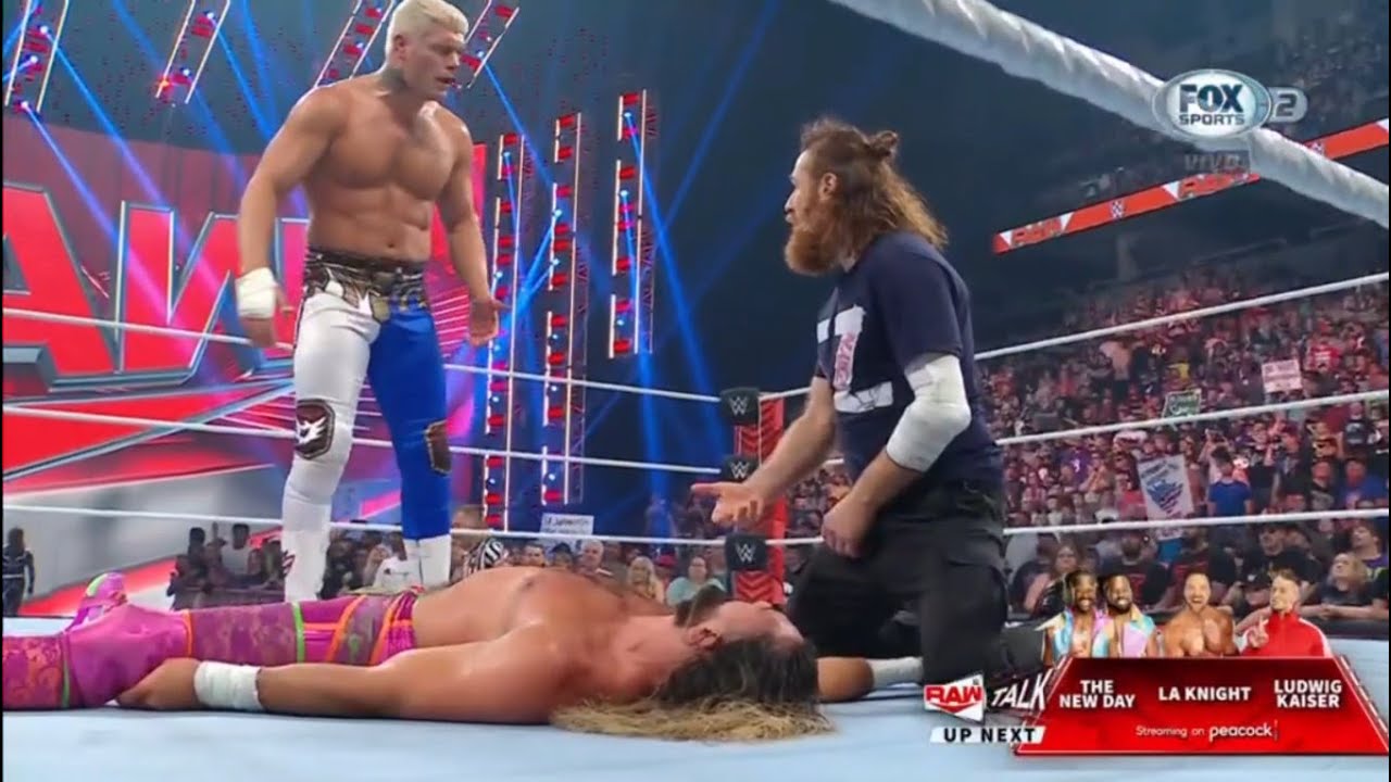 Cody Rhodes knock out Seth Rollins at WWE Raw 7 August 2023 - YouTube