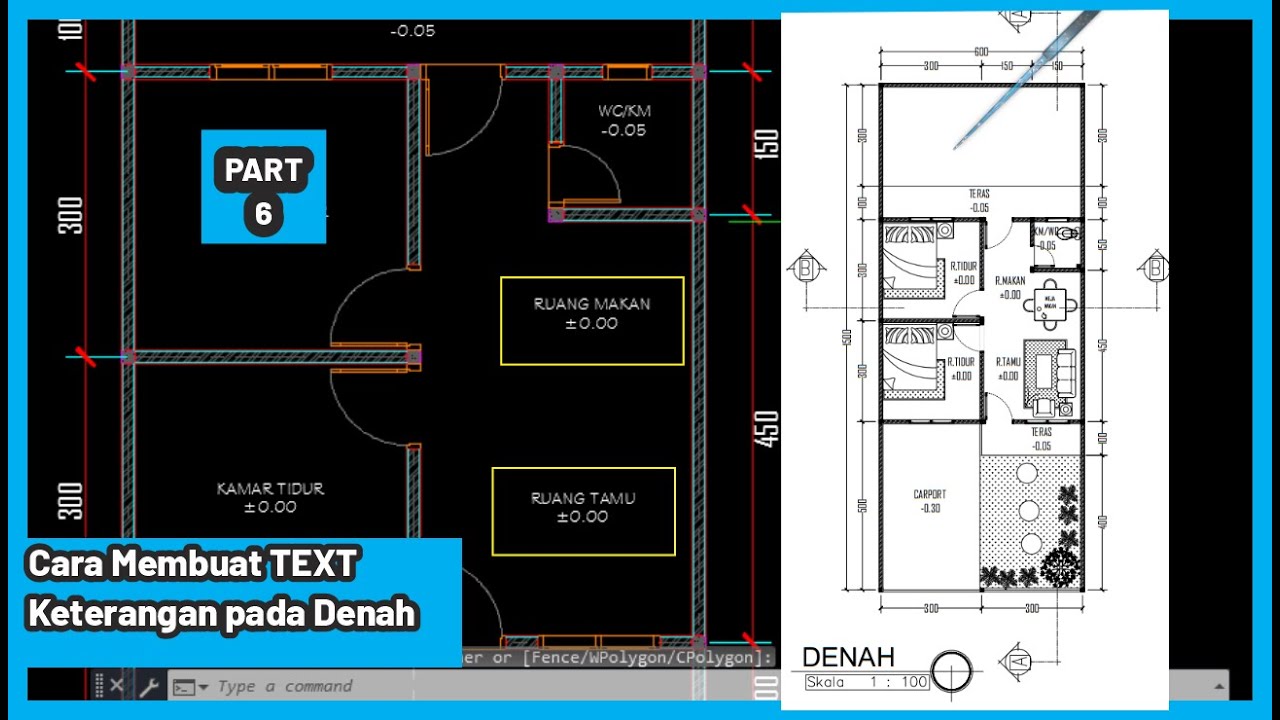 Autocad Tutorail Part 6 Cara Membuat TEXT keterangan pada Denah - YouTube