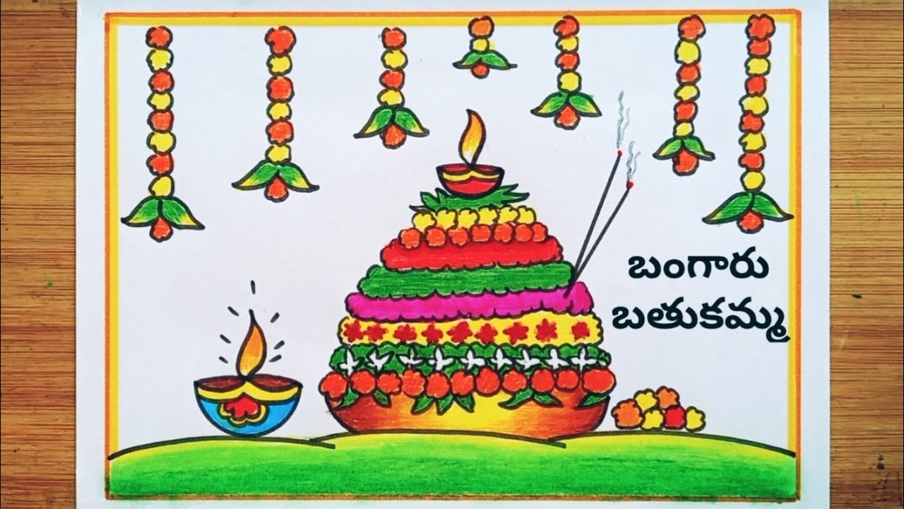Beautiful Bathukamma Drawing/Happy Bathukamma Drawing/How To Draw ...