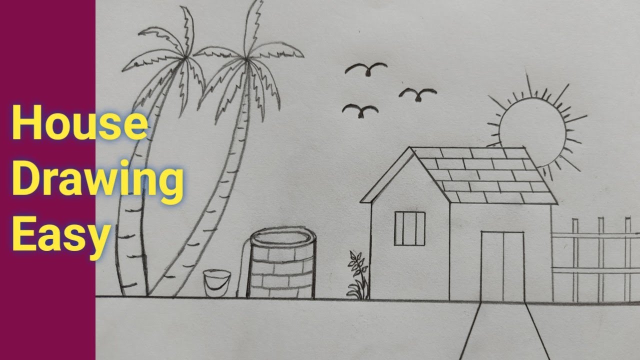 How to draw a beautiful House/House drawing for beginners with pencil ...