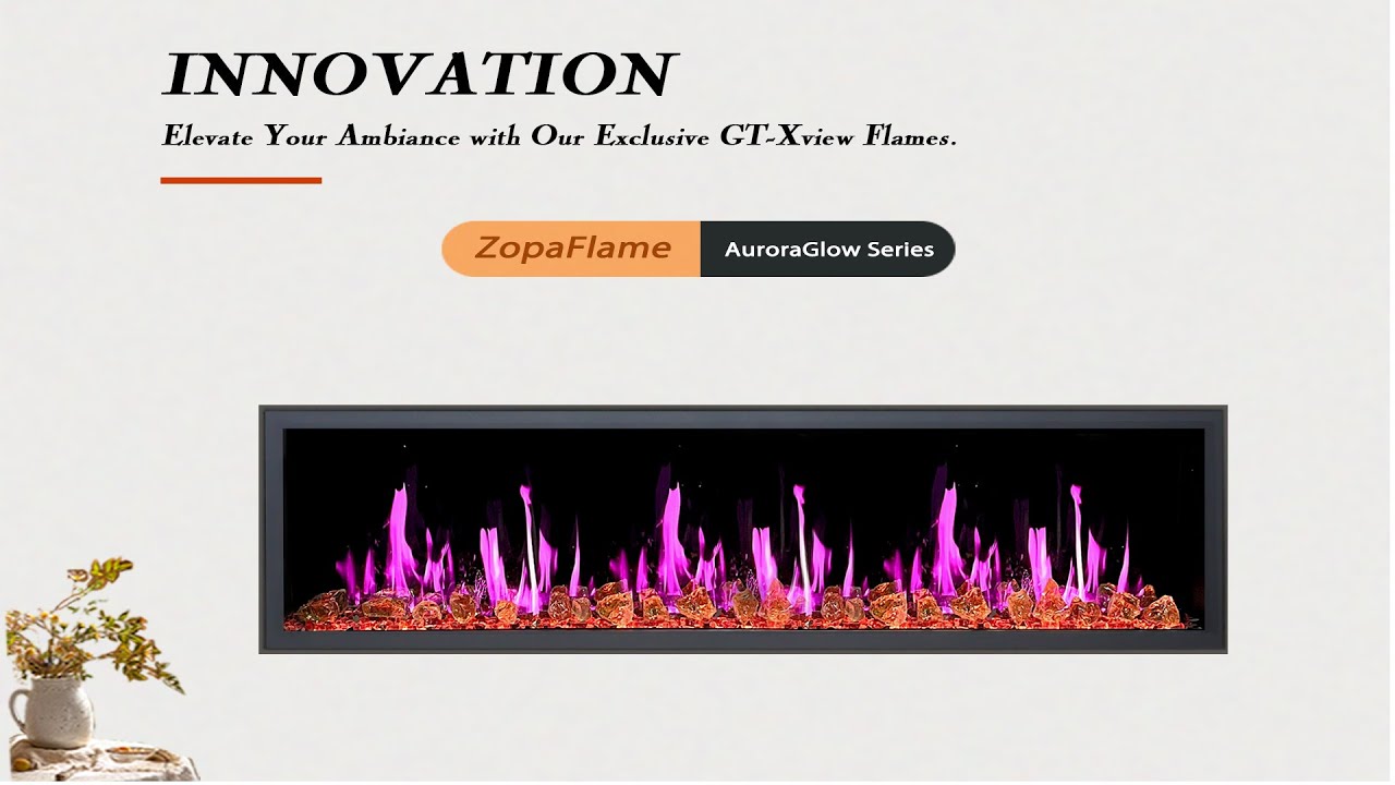 AuroraGlow Linear Electric Fireplace: Real Footage - Magenta Flames ...