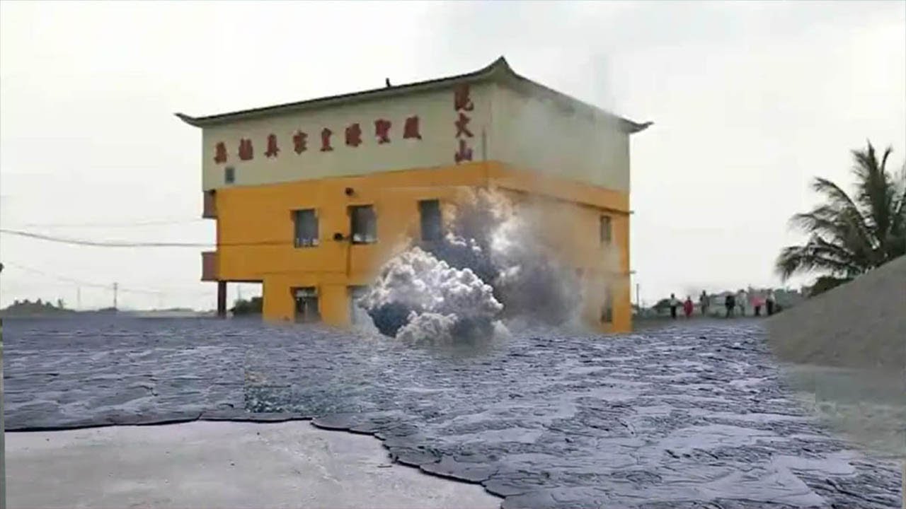 Mud volcano erupts near a temple in Wandan, Taiwan - YouTube