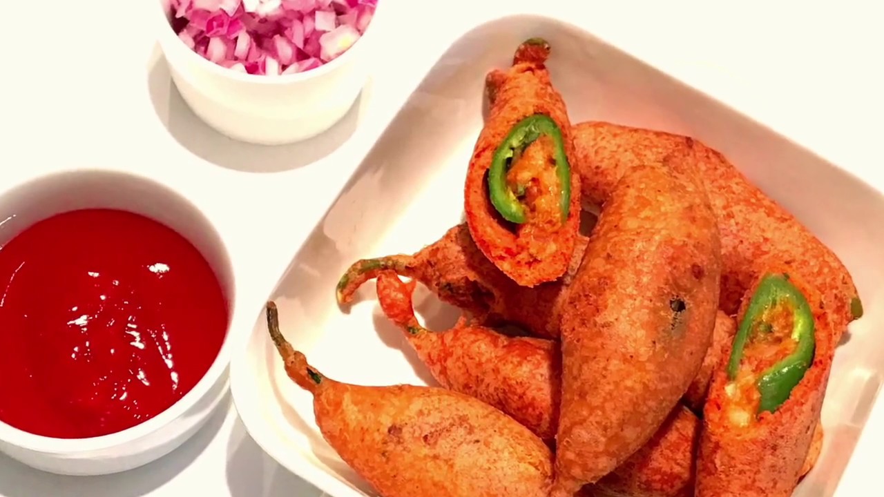 stuffed mirchi bajji recipe | stuffed menasinakai bajji | milagai bajji ...