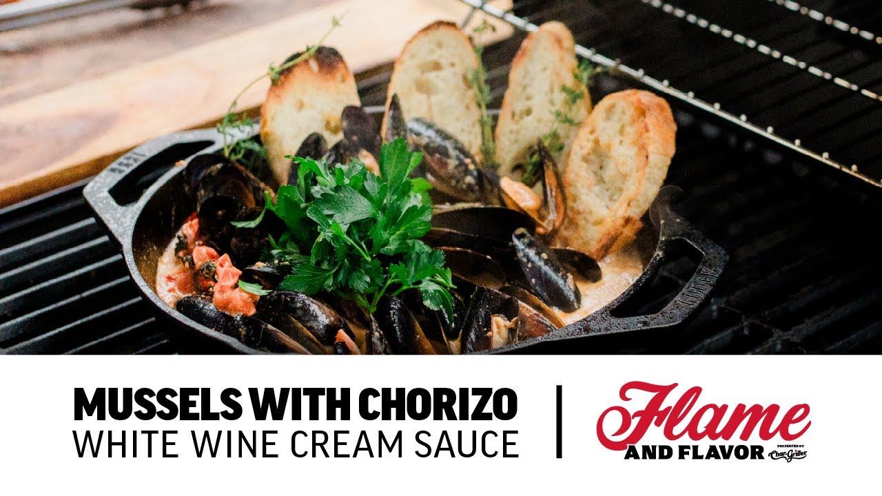 Mussels with Chorizo and White White Cream Sauce | Flame & Flavor - YouTube