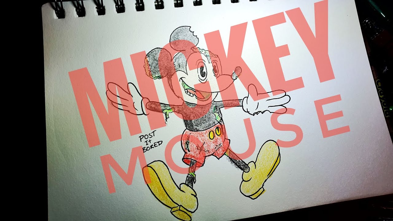 Mickey Mouse as a Zombie! Drawing POST It Bored - YouTube