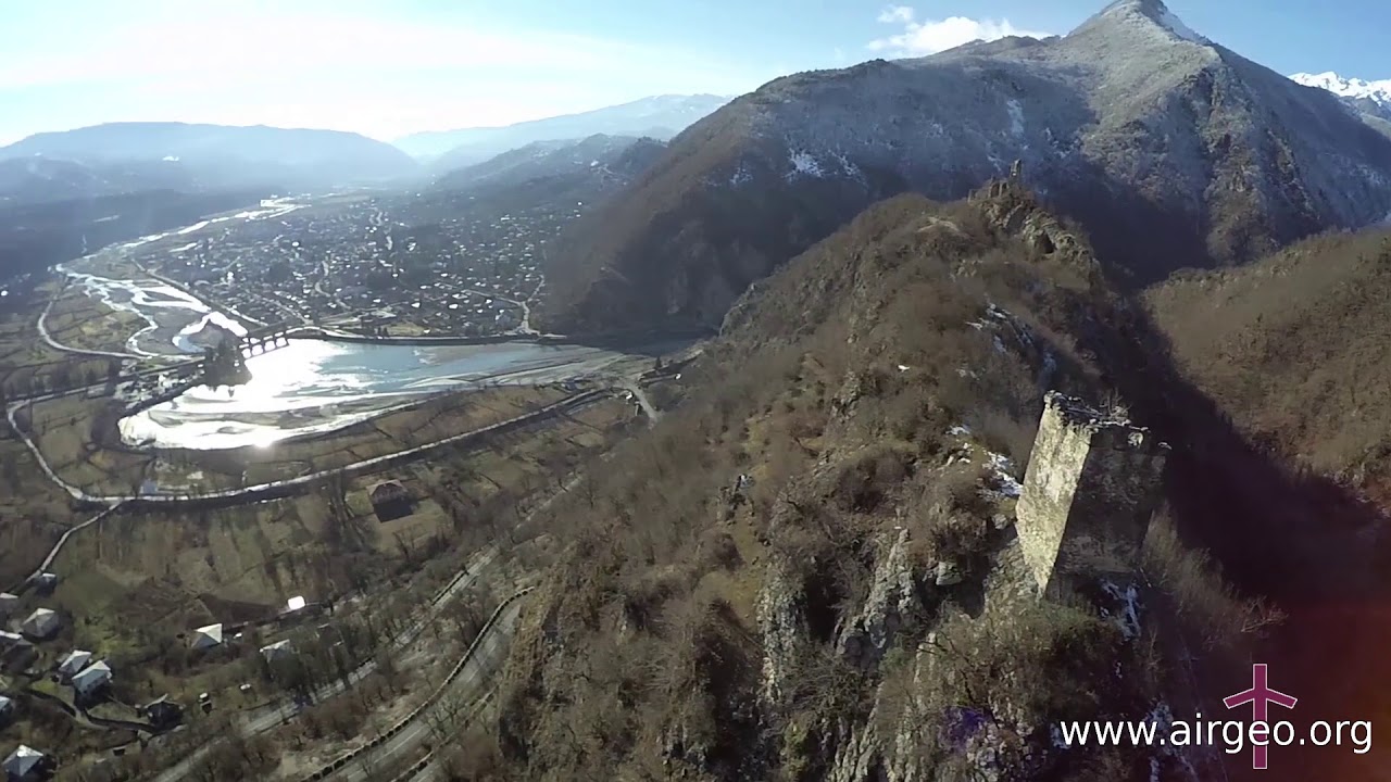 Muristikhe fortress on top of mountain in Lechkhumi above Tsageri ...