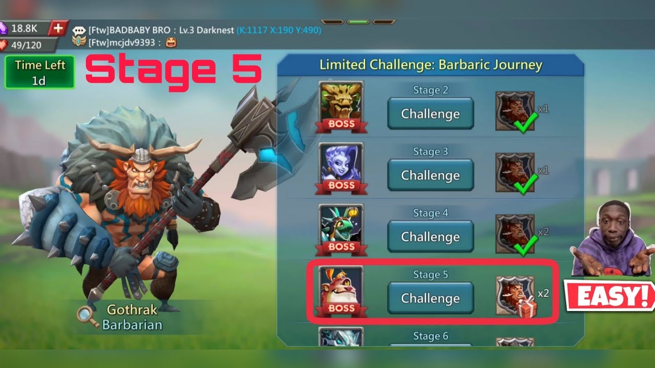 Limited Challenge : Barbaric Journey | Stage 5 | Easy Clear | One ...