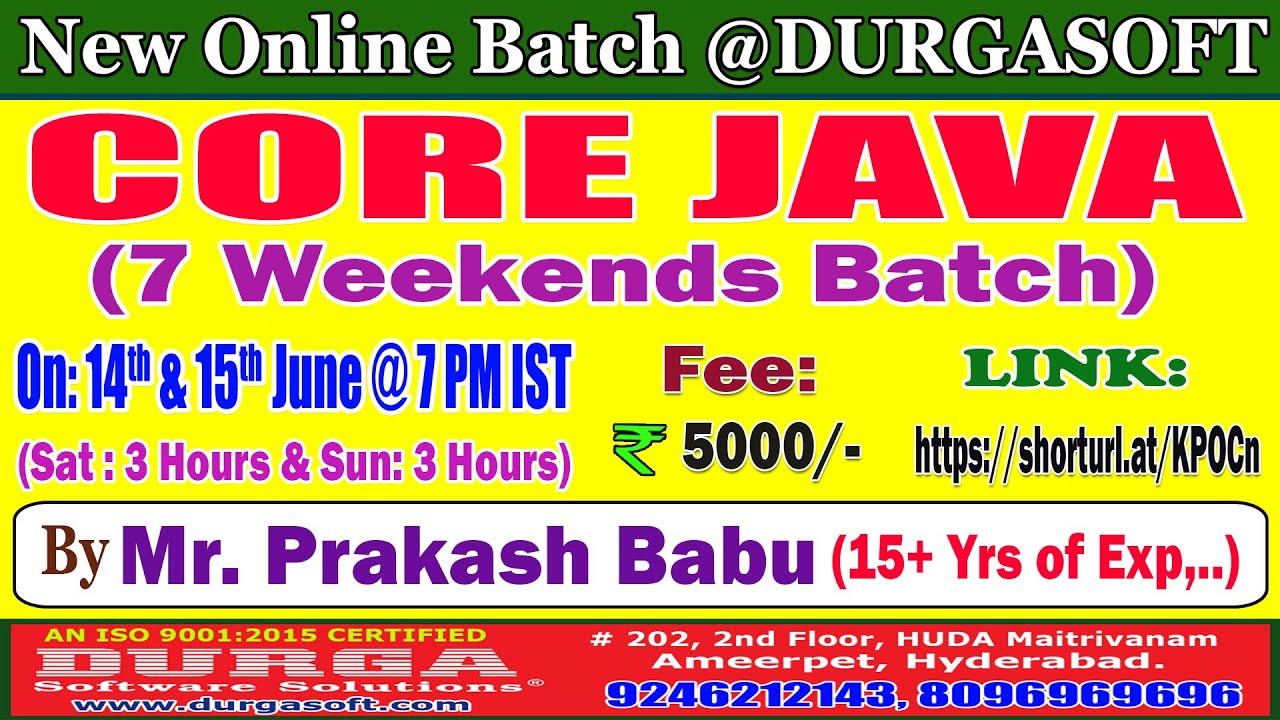 CORE JAVA (7 Weekends Batch) Online Training @ DURGASOFT - YouTube