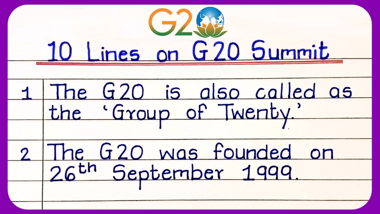 10 lines on G20 2023 essay writing / Essay on G20 summit in English ...