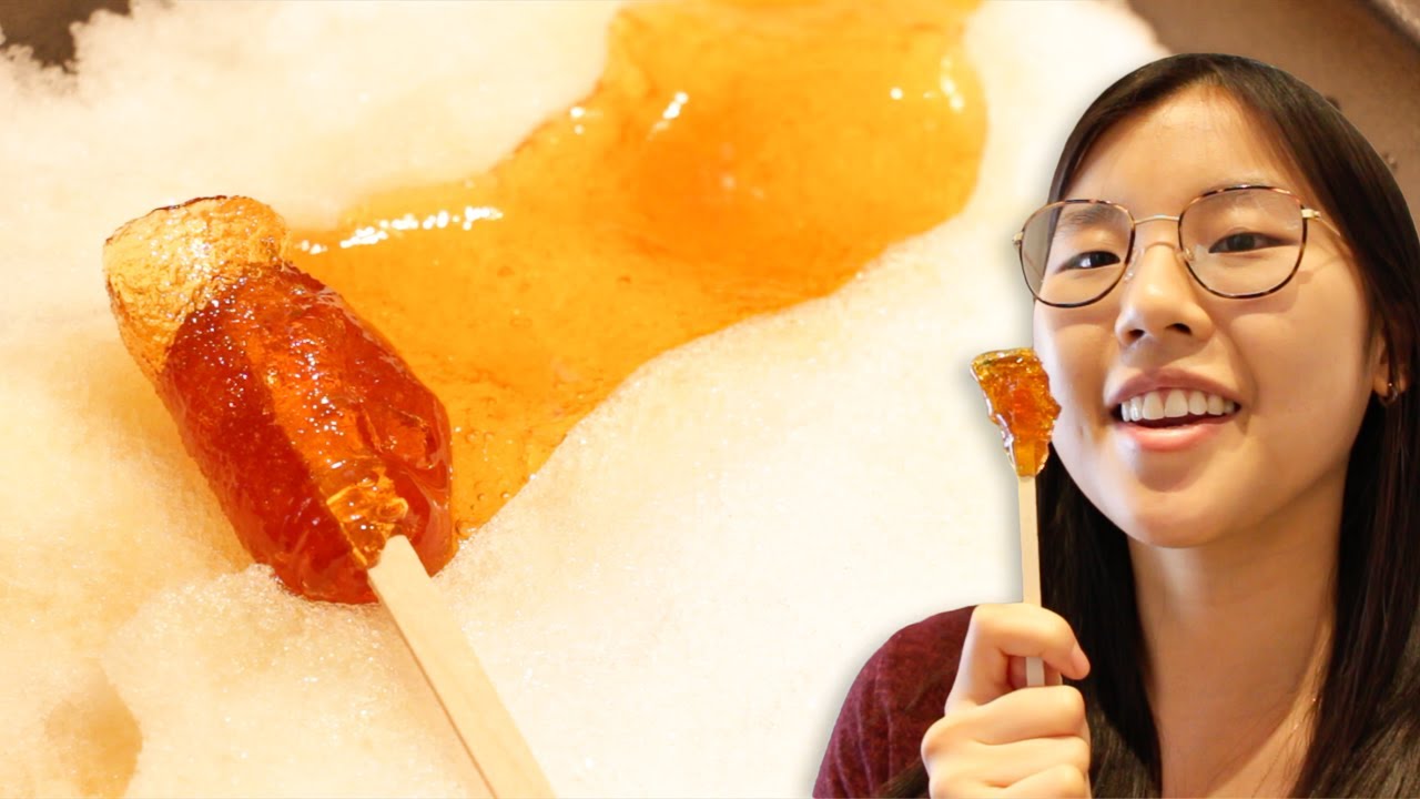 Maple Taffy | Pour maple syrup onto snow for a chewy candy - YouTube