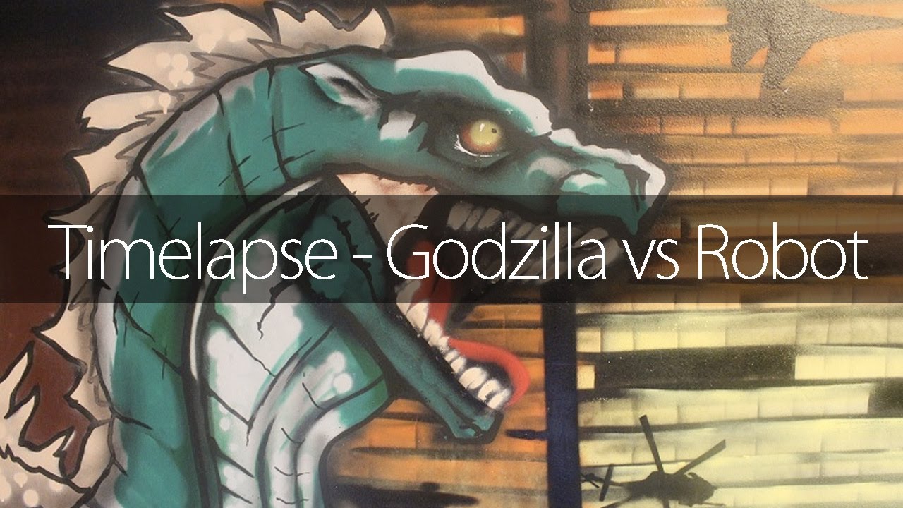Graffiti Mural Timelapse - Godzilla vs Anime Robot - YouTube