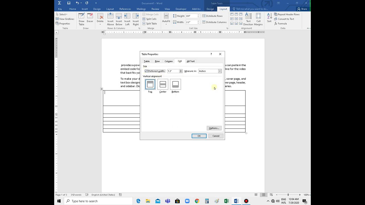 Microsoft word Layout Tab of table in detail - YouTube