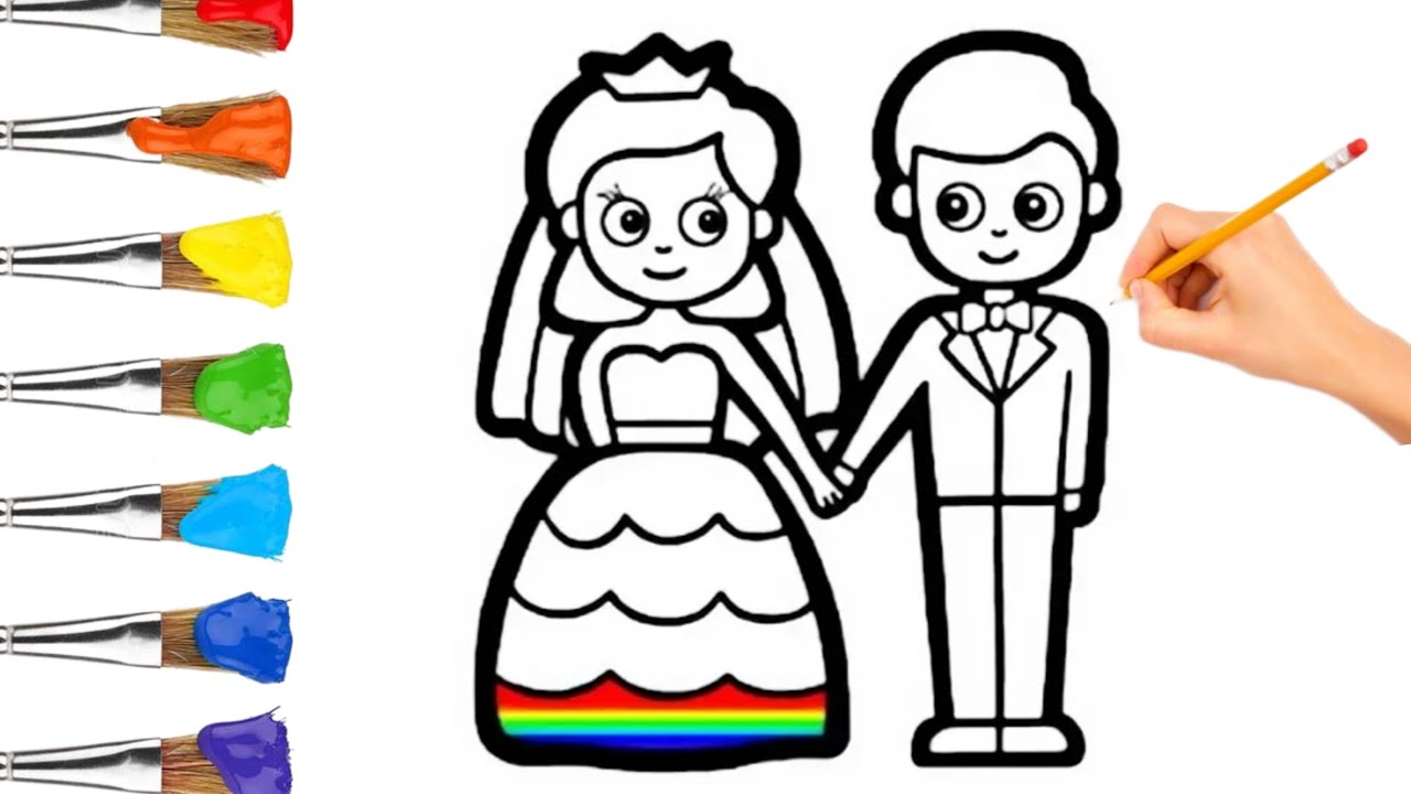 How To Draw Bride & Groom Step by Step| Drawing Easy For Kids| Princess ...