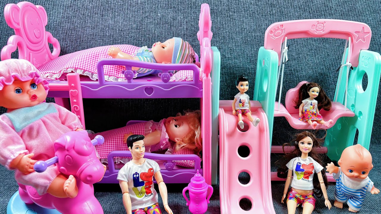 9 Minutes Satisfying with Unboxing Doll Pink Rock Bed Toys,Swing ...