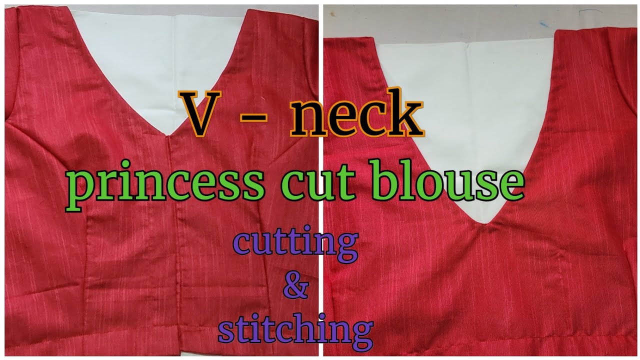 V neck princess cut blouse cutting & stitching/front open princess cut ...
