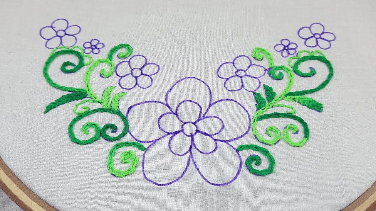 Hand embroidery,Simple neck line embroidery design,Easy embroidery for ...